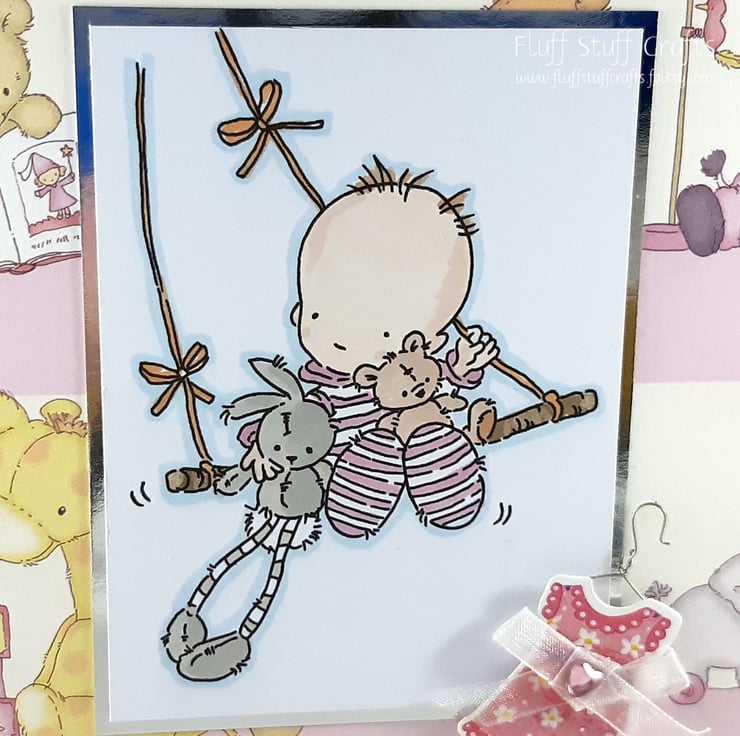 Handmade baby's first birthday card - on the swing - Folksy