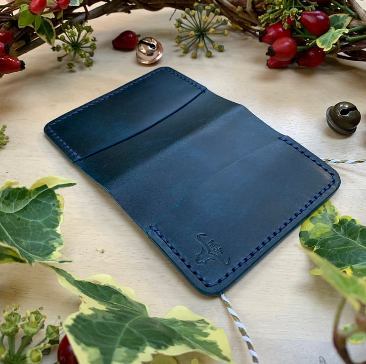 Leather wallet handmade blue bifold lightweight... - Folksy