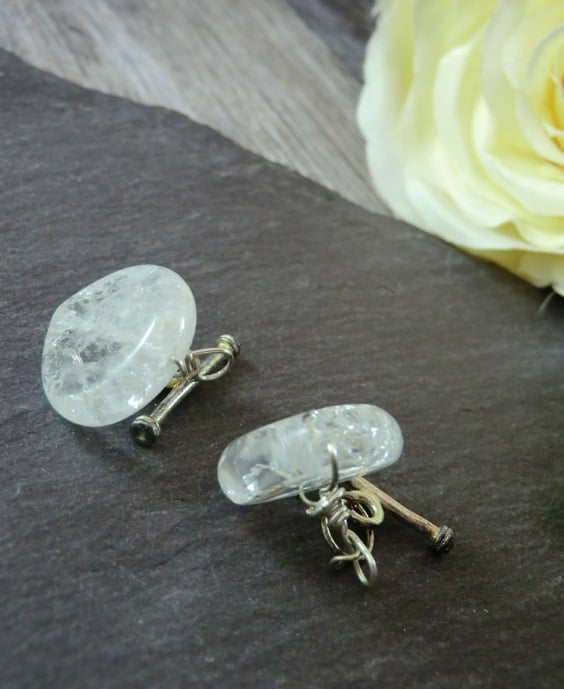 Clear White Crackled Quartz Cufflinks, Clear Cu... - Folksy