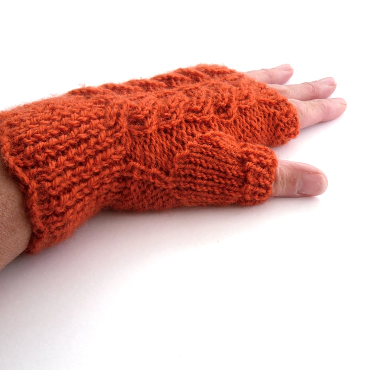 Bright orange cable fingerless gloves - Folksy