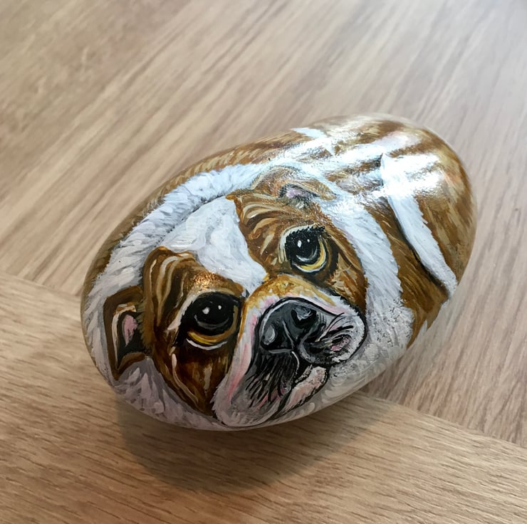 Dog painted pebble rock art pet portrait garden... - Folksy