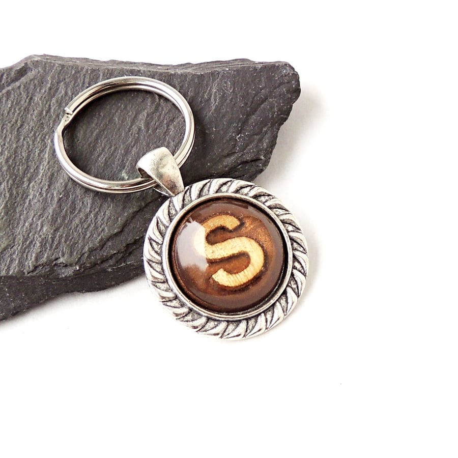 Brown Letter S Keyring - 033 - Folksy