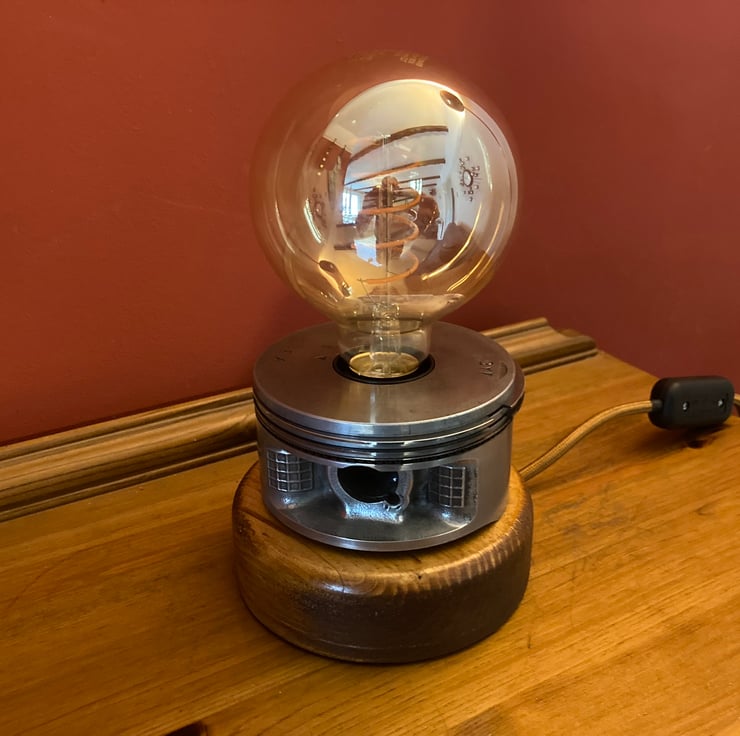 Decorative Table Lamp, Upcycled Motorcycle Piston - Folksy