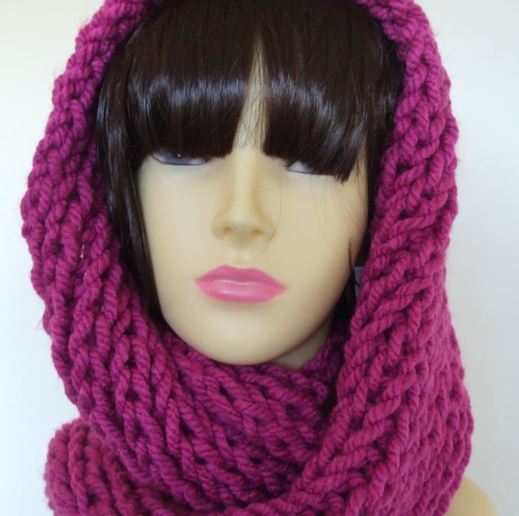 Hand Knitted Infinity Scarf in Deep Pink - Folksy
