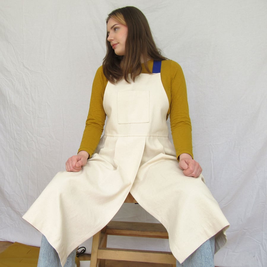 NEW Natural Undyed Canvas Apron, Pleated Split ... - Folksy