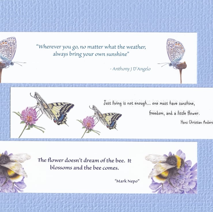 Butterflies and Bee Inspirational Bookmarks x 3 - Folksy