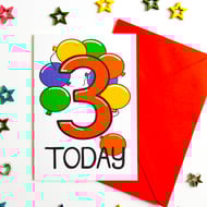 Three 3 Today Birthday Card for Boy or Girl wit... - Folksy