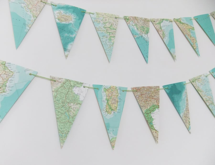 Map bunting - World Atlas Bunting - Eco-friendl... - Folksy