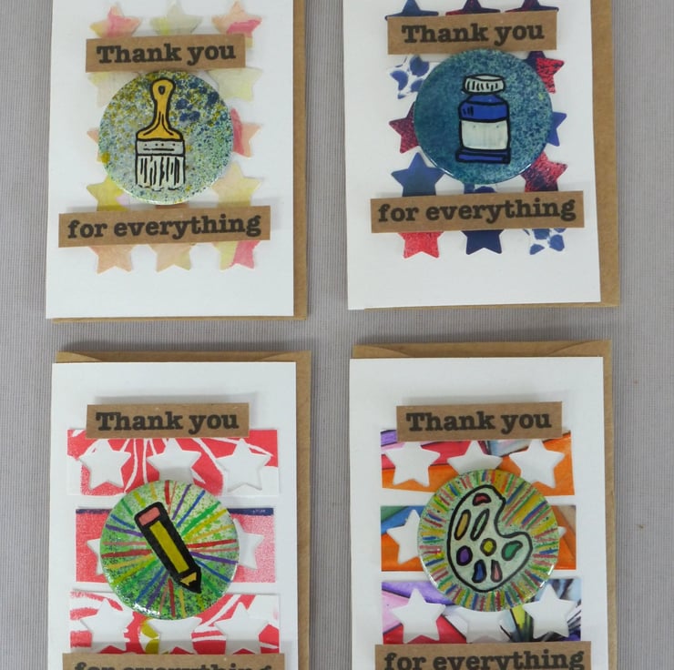 4 x Badges, Art Badges, Badge Cards, Thank You ... - Folksy