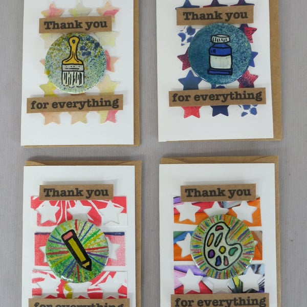 4 x Badges, Art Badges, Badge Cards, Thank You ... - Folksy