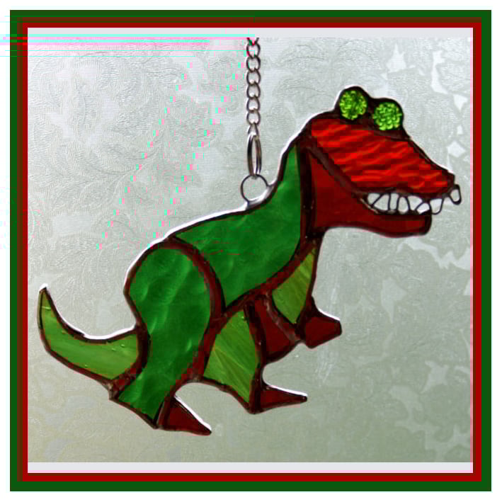 SOLD Dinosaur T Rex Suncatcher Stained Glass Ha... - Folksy
