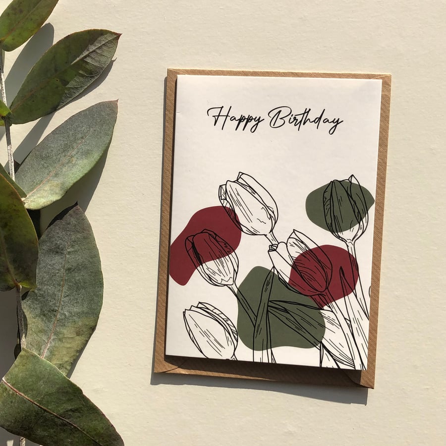 A6 Happy Birthday Greetings Cards Tulip Flowers - Folksy