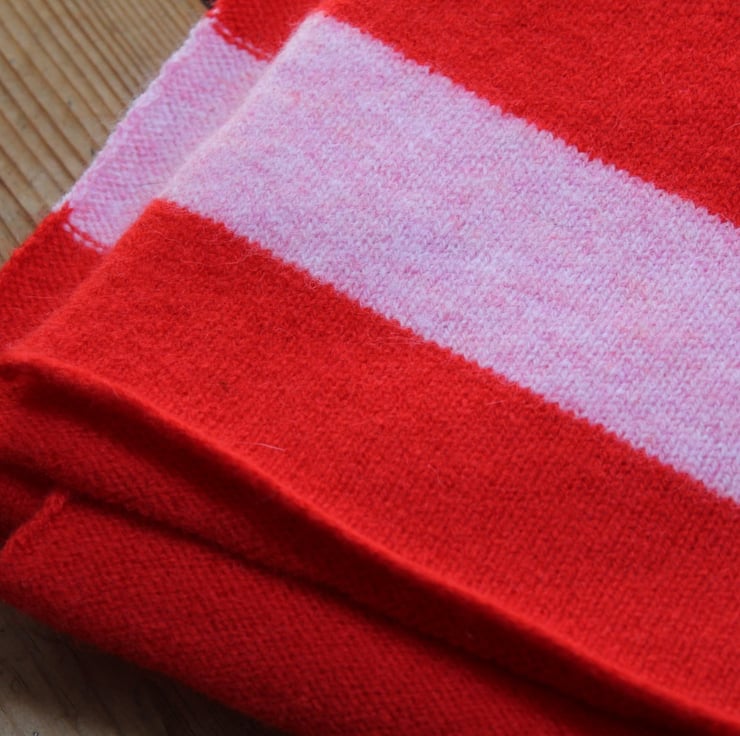 Knitted Lambswool Red and Pink Striped Blanket ... - Folksy