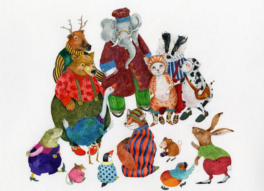 Animal Meeting. Original watercolour of a group... - Folksy