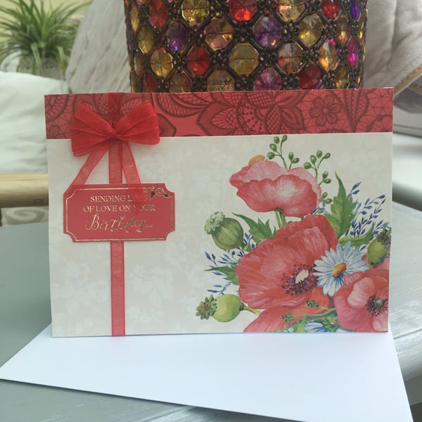 Beautiful poppy birthday card - Folksy