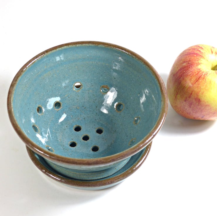 Blue Stoneware Berry Bowl and Standing Dish - Folksy