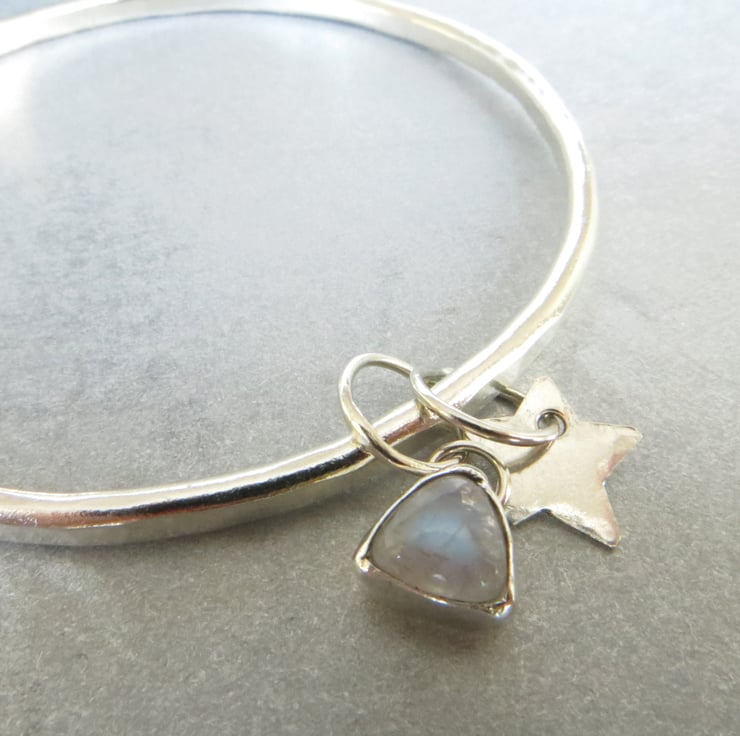 Sterling Silver Bangle with Moonstone, Moon and... - Folksy