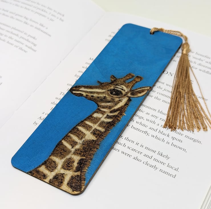 Giraffe wooden bookmark, pyrography gift for an... - Folksy