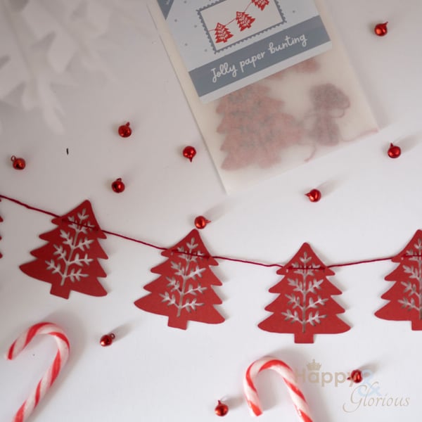 Red Nordic trees paper bunting - Folksy