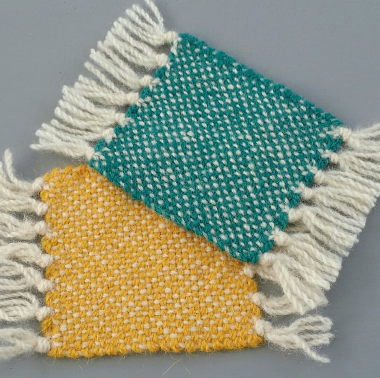 Hand Woven Wool Coasters - Set of 4 - Pink, Gol... - Folksy