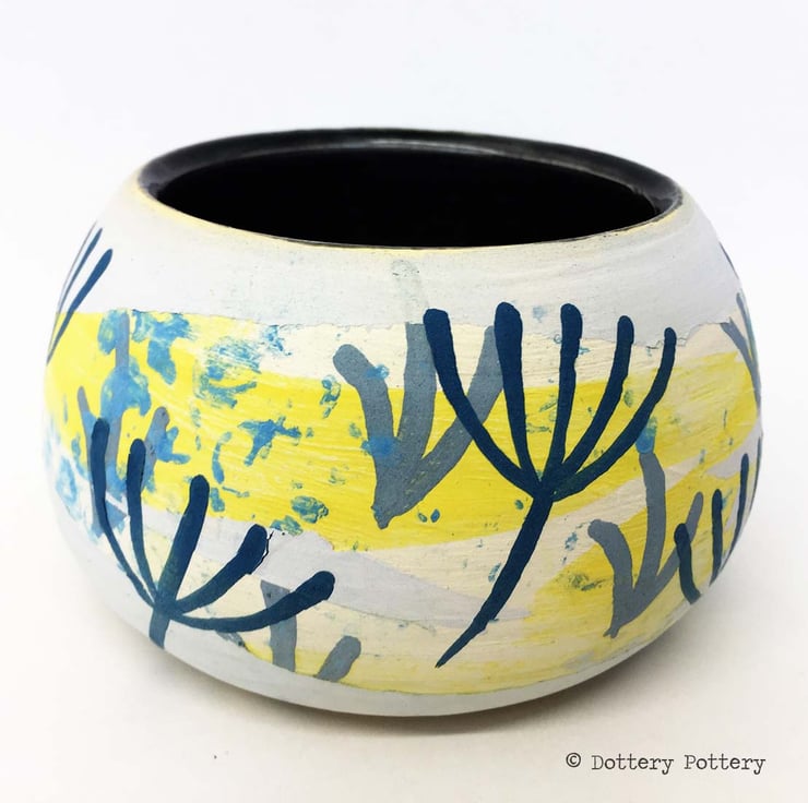 Handthrown ceramic pot bold leaf design pottery... - Folksy