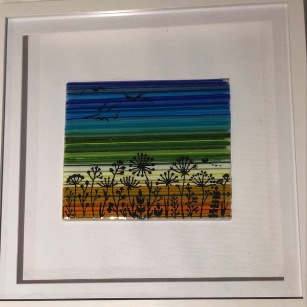 Abstract fused glass meadow landscape - Folksy