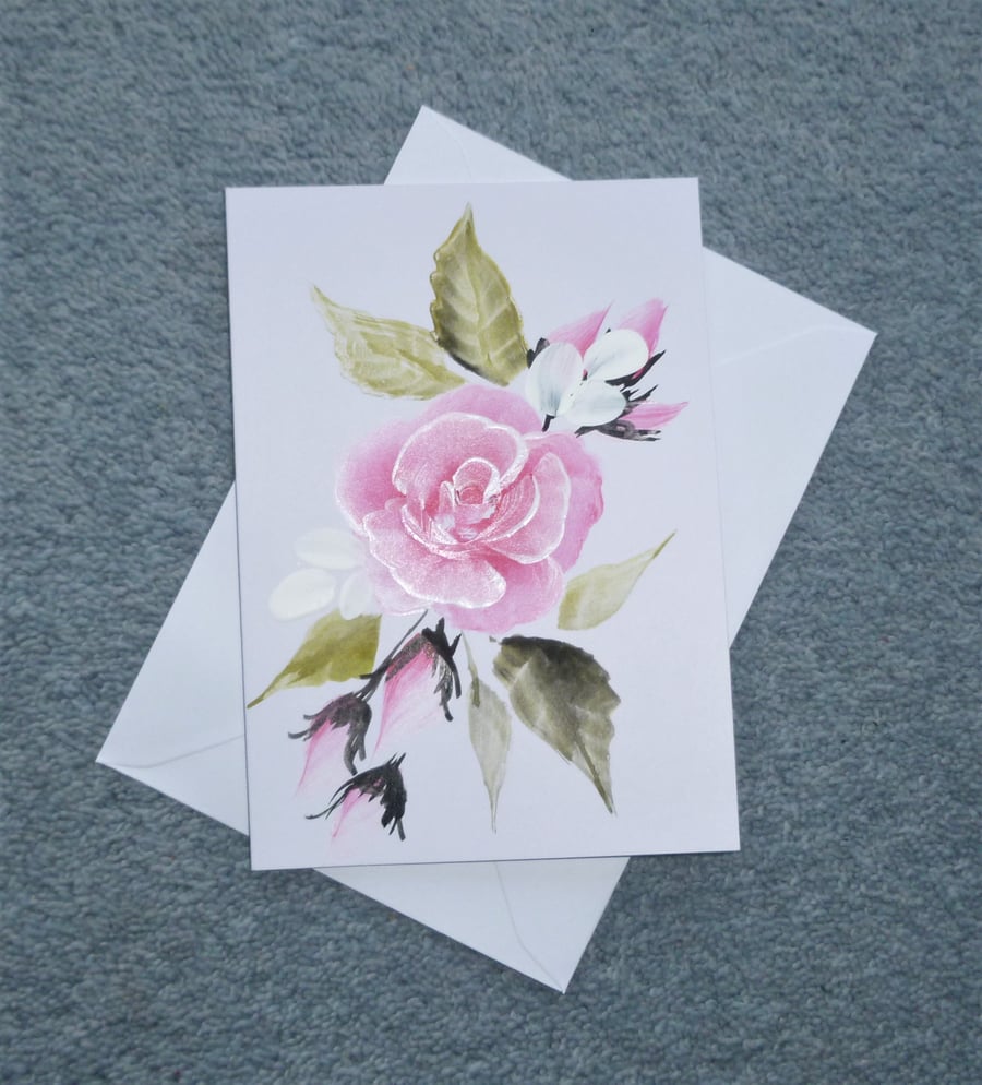 rose hand painted original art floral greetings... - Folksy