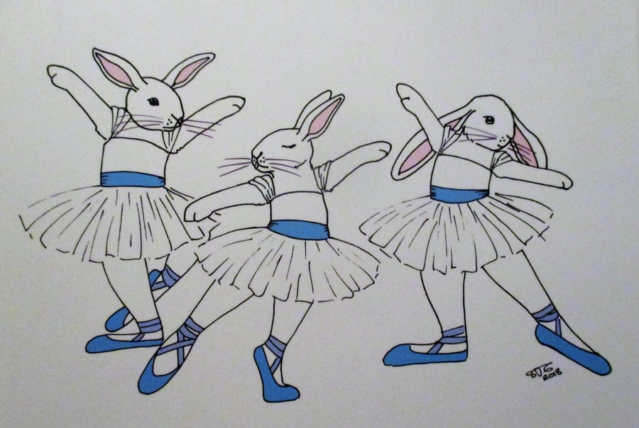 A5 Print of Bunny Rabbit Ballet Dancers Balleri... - Folksy