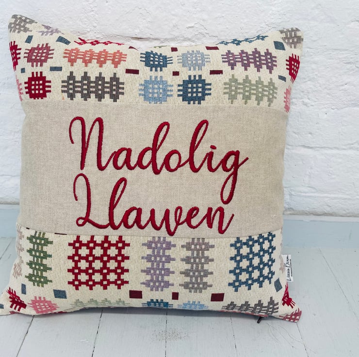Welsh Blanket Nadolig Llawen Cushion - Folksy