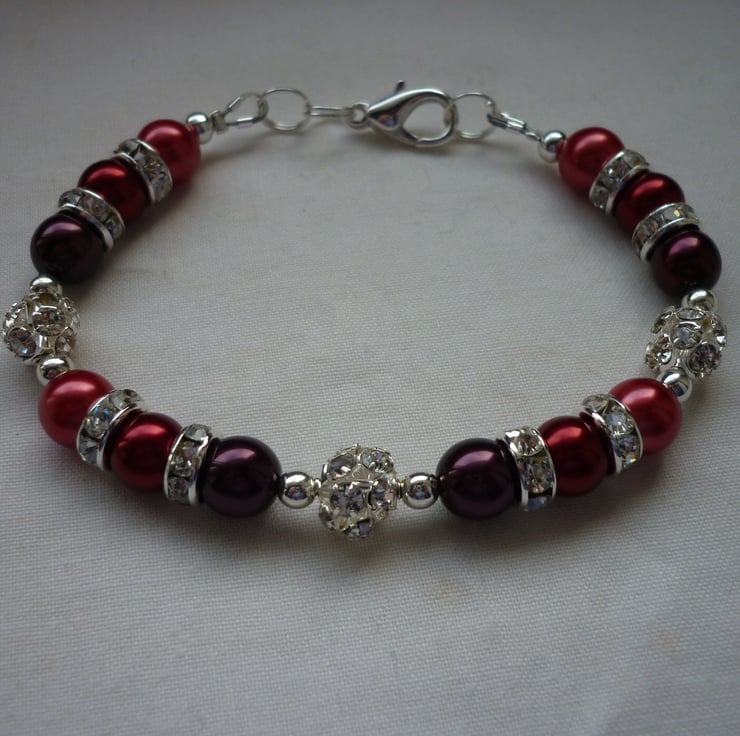 AUBERGINE, RED AND SOFT RED RHINESTONE BRACELET... - Folksy