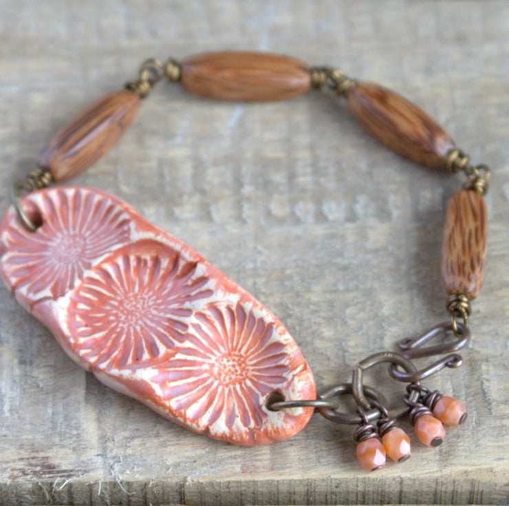 Rustic Ceramic & Wooden Bracelet - Folksy