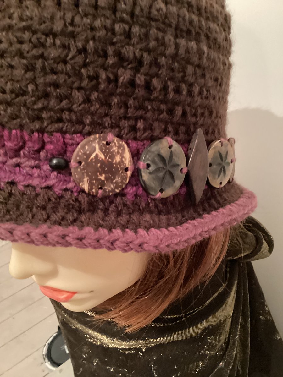 Cute Button Brown Cloche Hat - Folksy