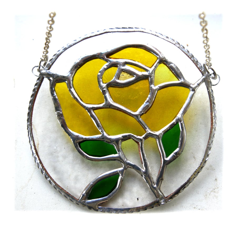 Rose Ring Suncatcher Stained Glass Yellow Handm... - Folksy