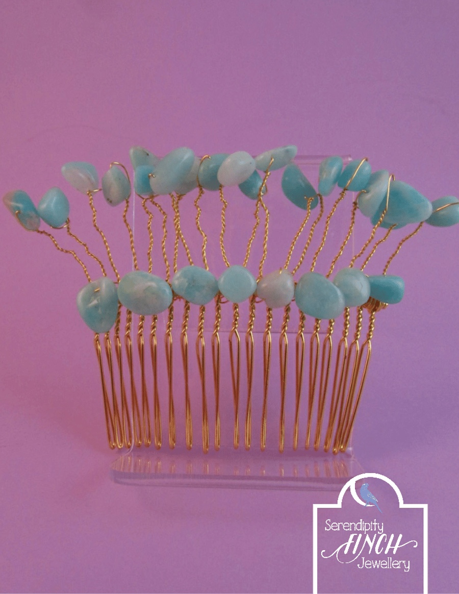 Turquoise Amazonite Hair Comb for Prom or Wedding - Folksy