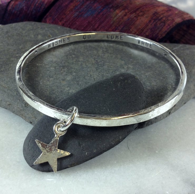 Personalised sterling silver charm bangle made ... - Folksy