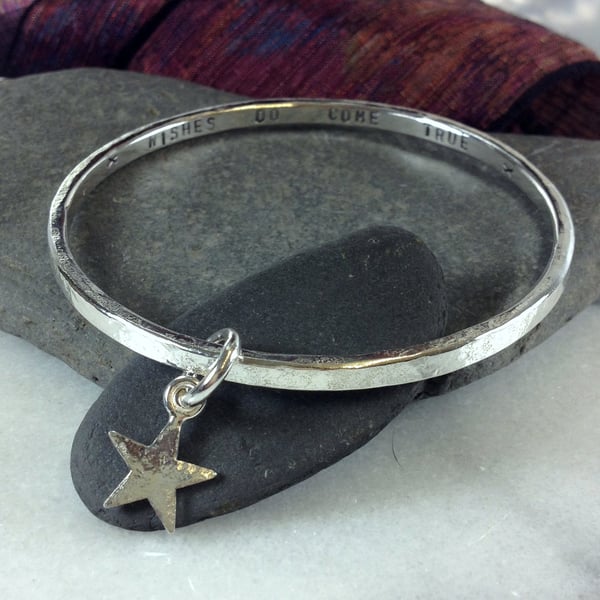 Personalised sterling silver charm bangle made ... - Folksy