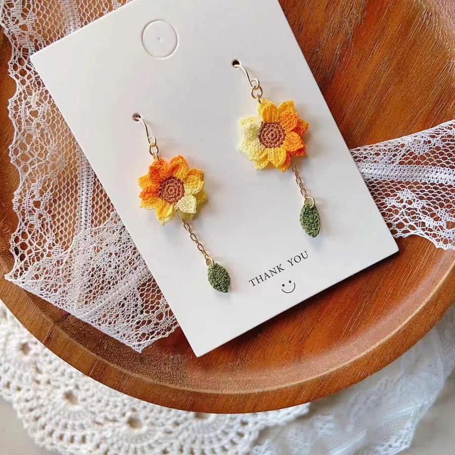 Micro Crochet Sunflower Earrings - Folksy
