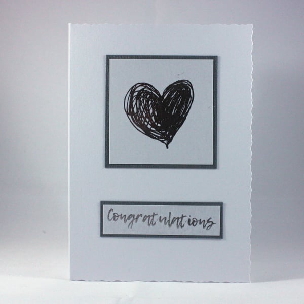 Foiled Silver Heart Congratulations card - Folksy
