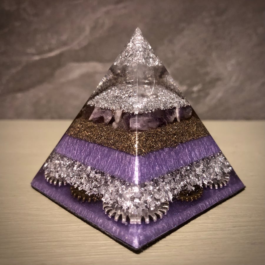Amethyst & Clear Quartz Crystal Energy Pyra... - Folksy