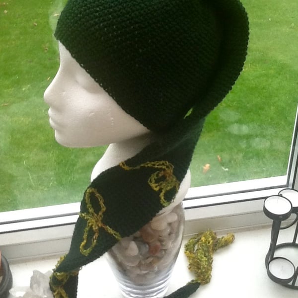 Deep Green Elf Style Crocheted Hat Scarf with S... - Folksy