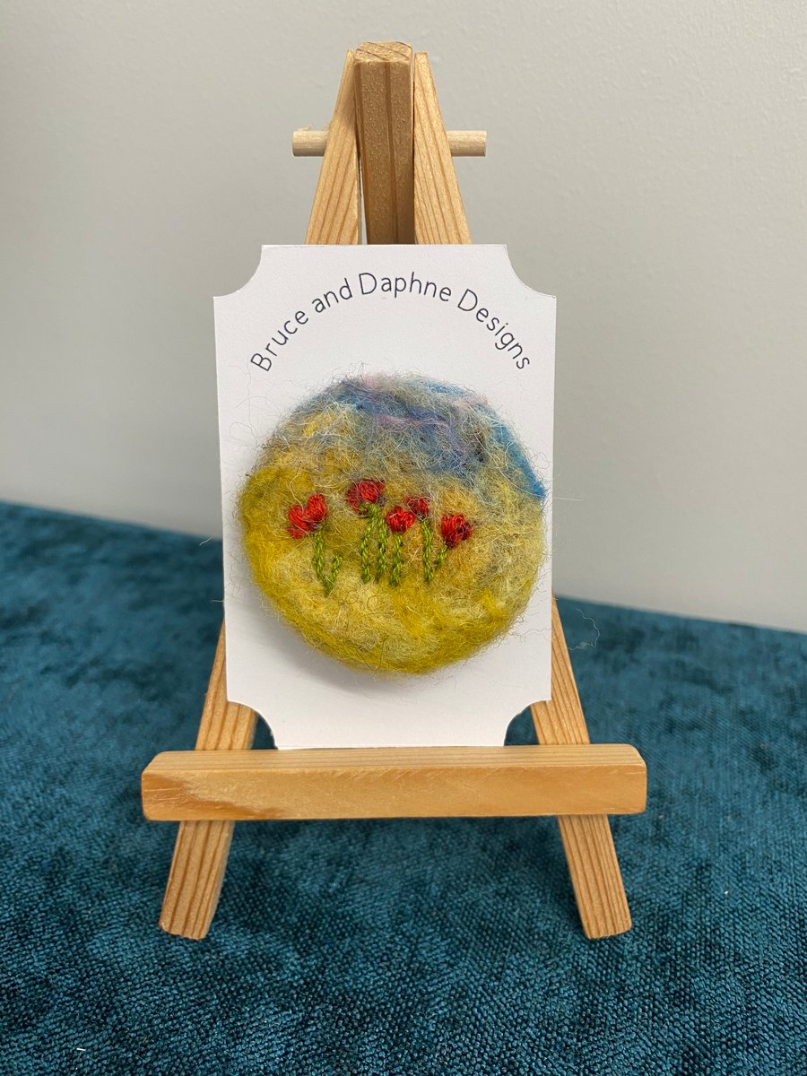 5 poppies Textile brooch, textured art, gift fo... - Folksy