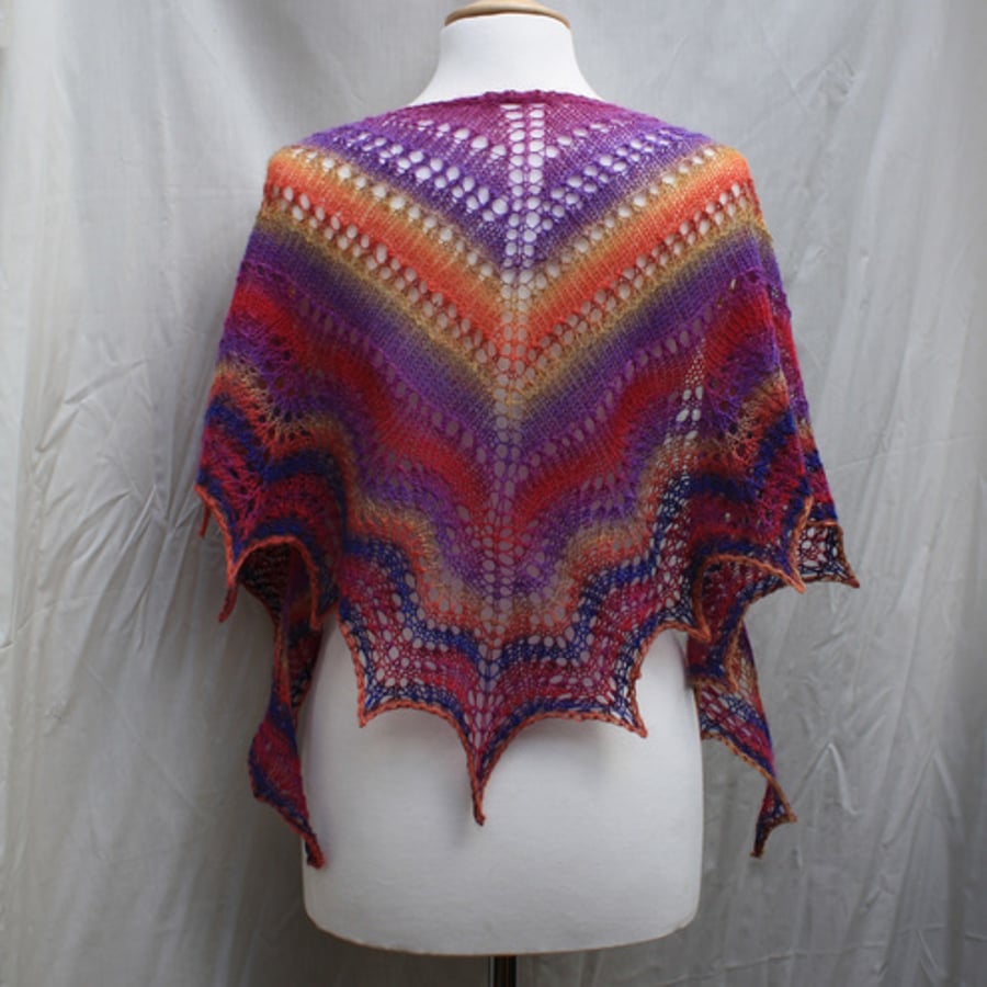 Handknitted Hannah rainbow scarf/ shawl - Folksy