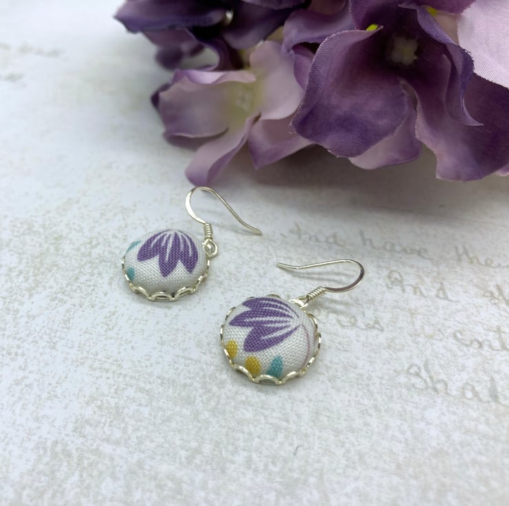 Lilac tulip spring flower fabric button dangle ... - Folksy