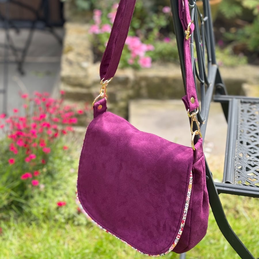 Aubergine faux suede crossbody bag, shoulder ba... - Folksy