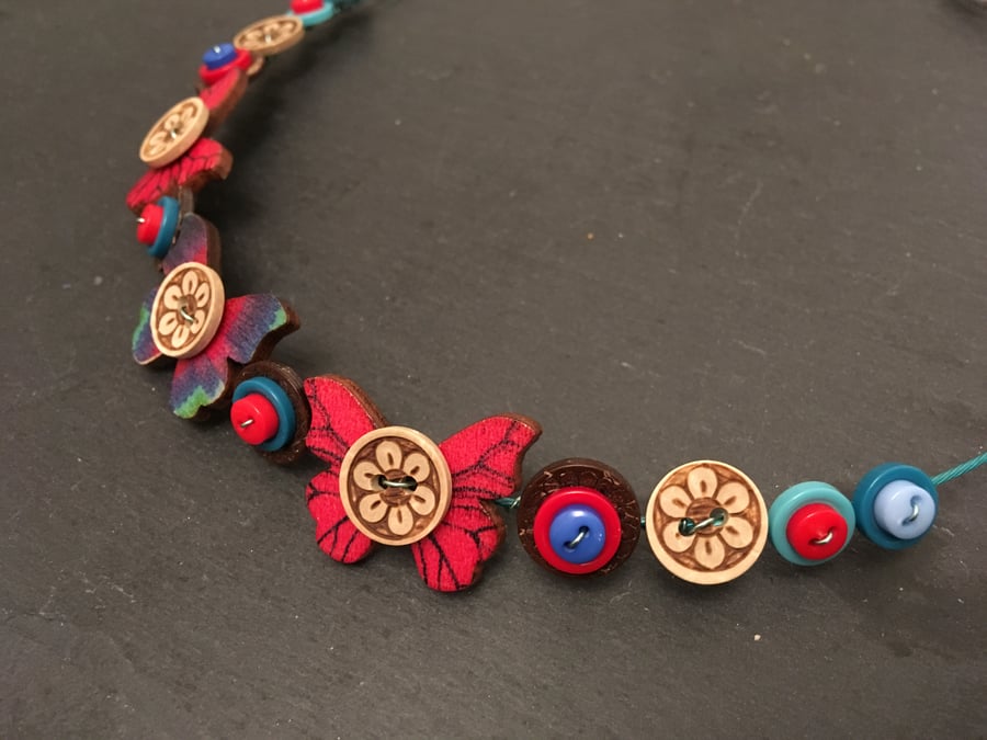 Butterfly button choker necklace - Folksy