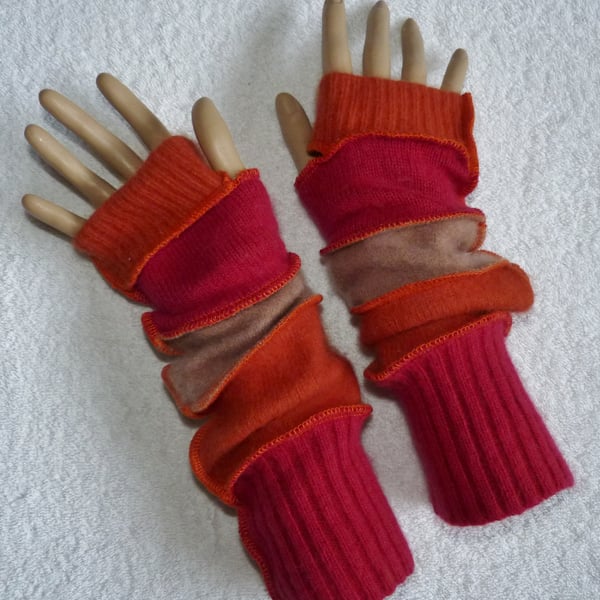 Upcycled Cashmere and Wool Arm Warmers In Red a... - Folksy