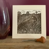 Hare linocut print, an original limited edition... - Folksy