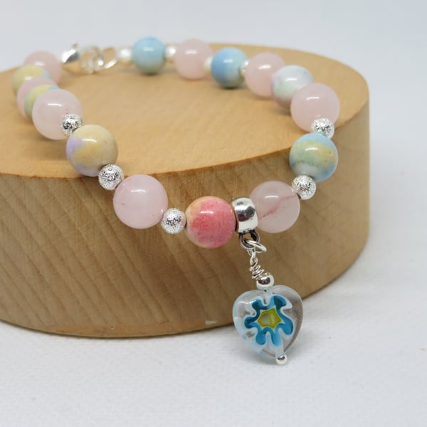 Rainbow Jade and Rose Quartz Bracelet - Folksy