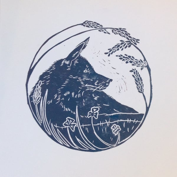 Linocut fox - Folksy