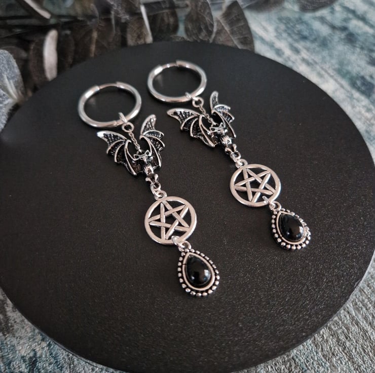 Gothic Bat Pentagram Witchy Hoop Earrings - Folksy